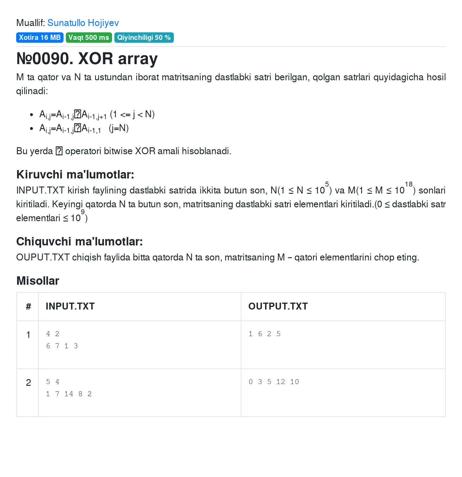 XOR array - RoboContest