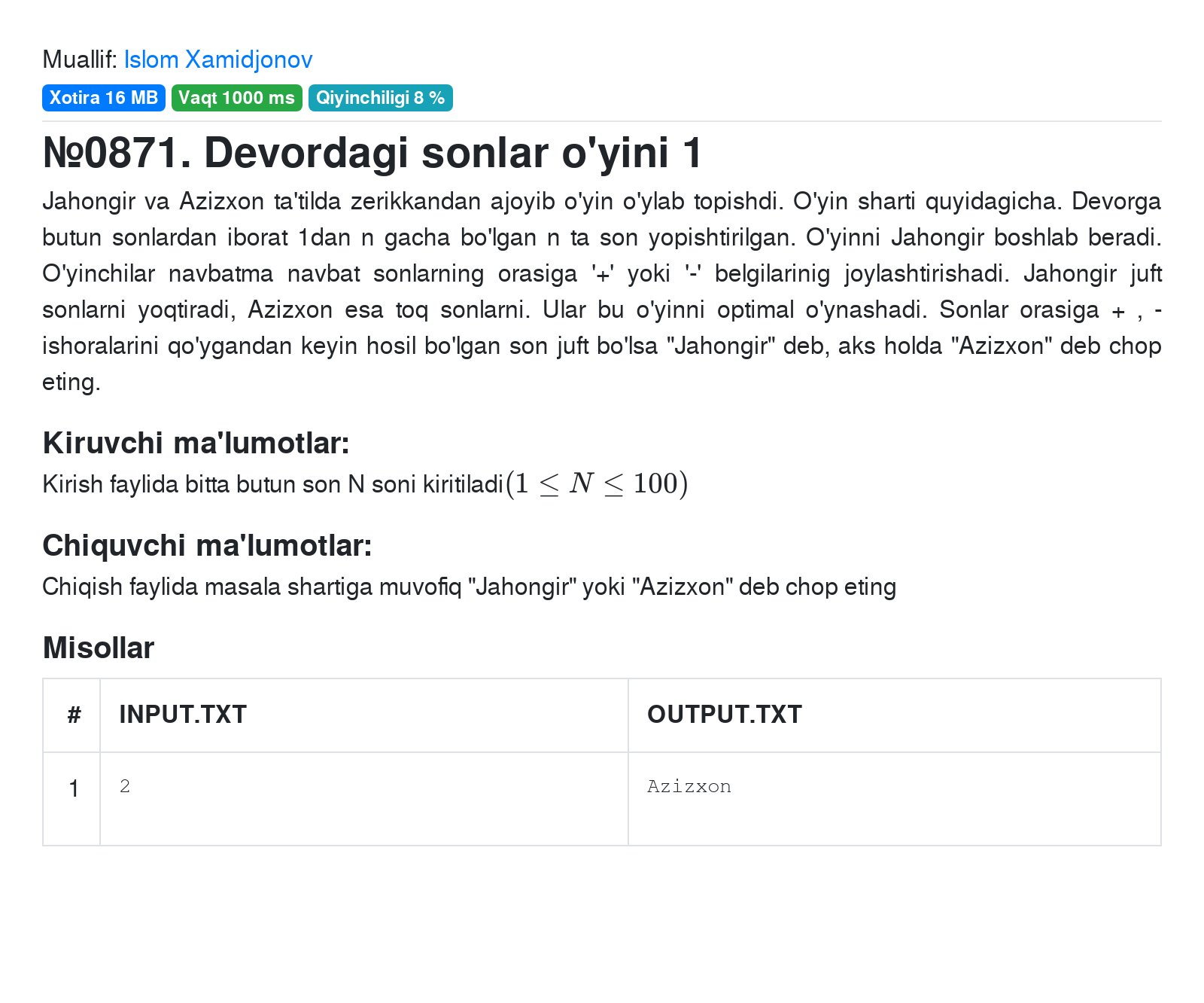 Devordagi sonlar o'yini 1 - RoboContest