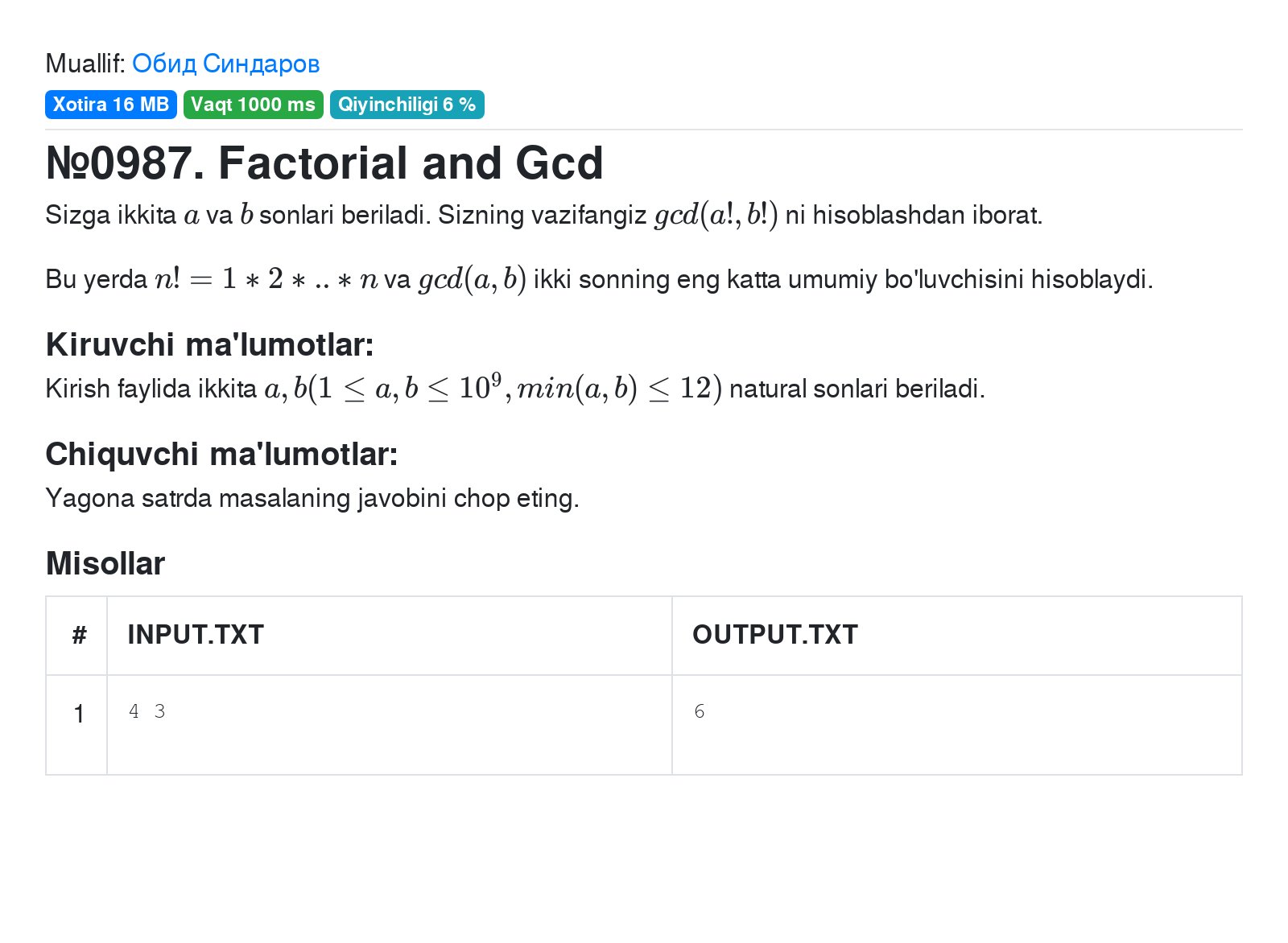 Factorial and Gcd - RoboContest