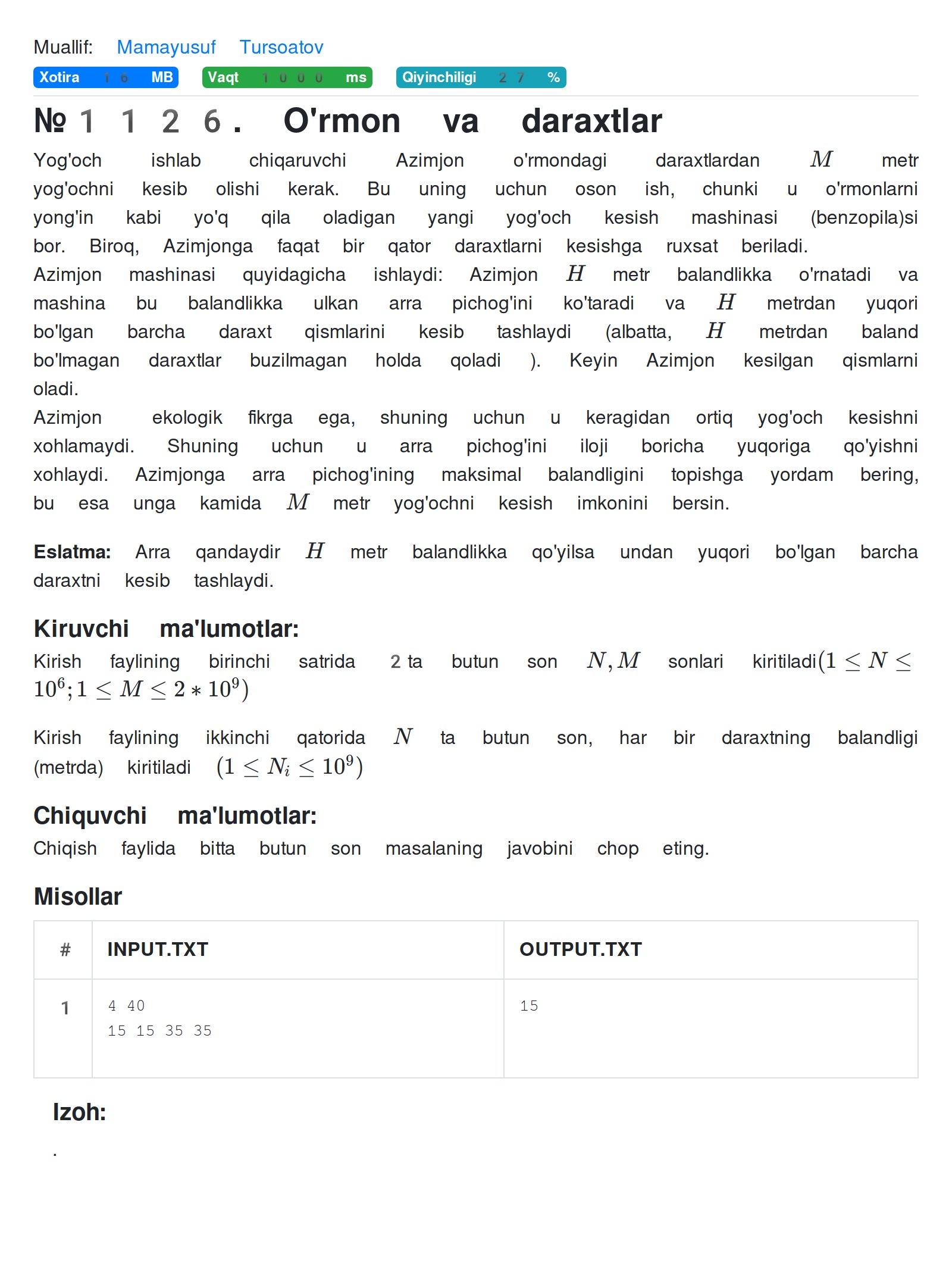 O'rmon va daraxtlar - RoboContest