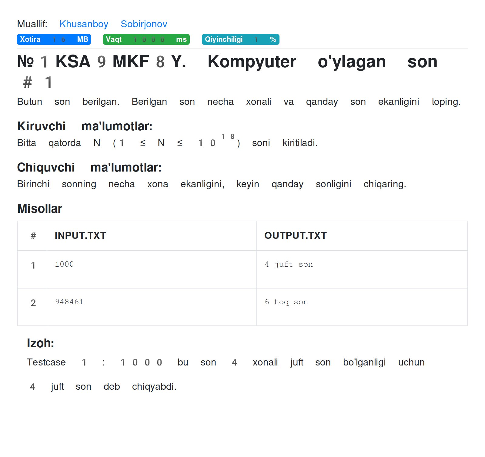 Kompyuter o'ylagan son #1 - RoboContest