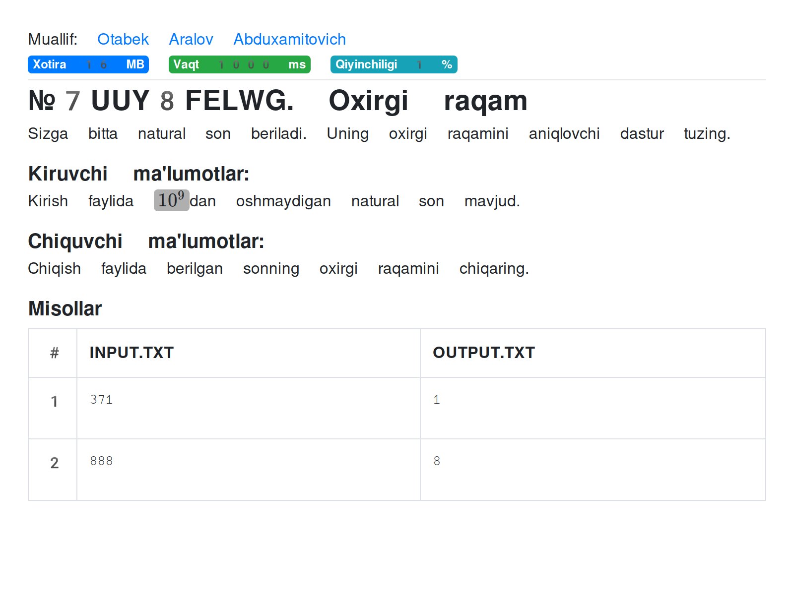 Oxirgi raqam - RoboContest