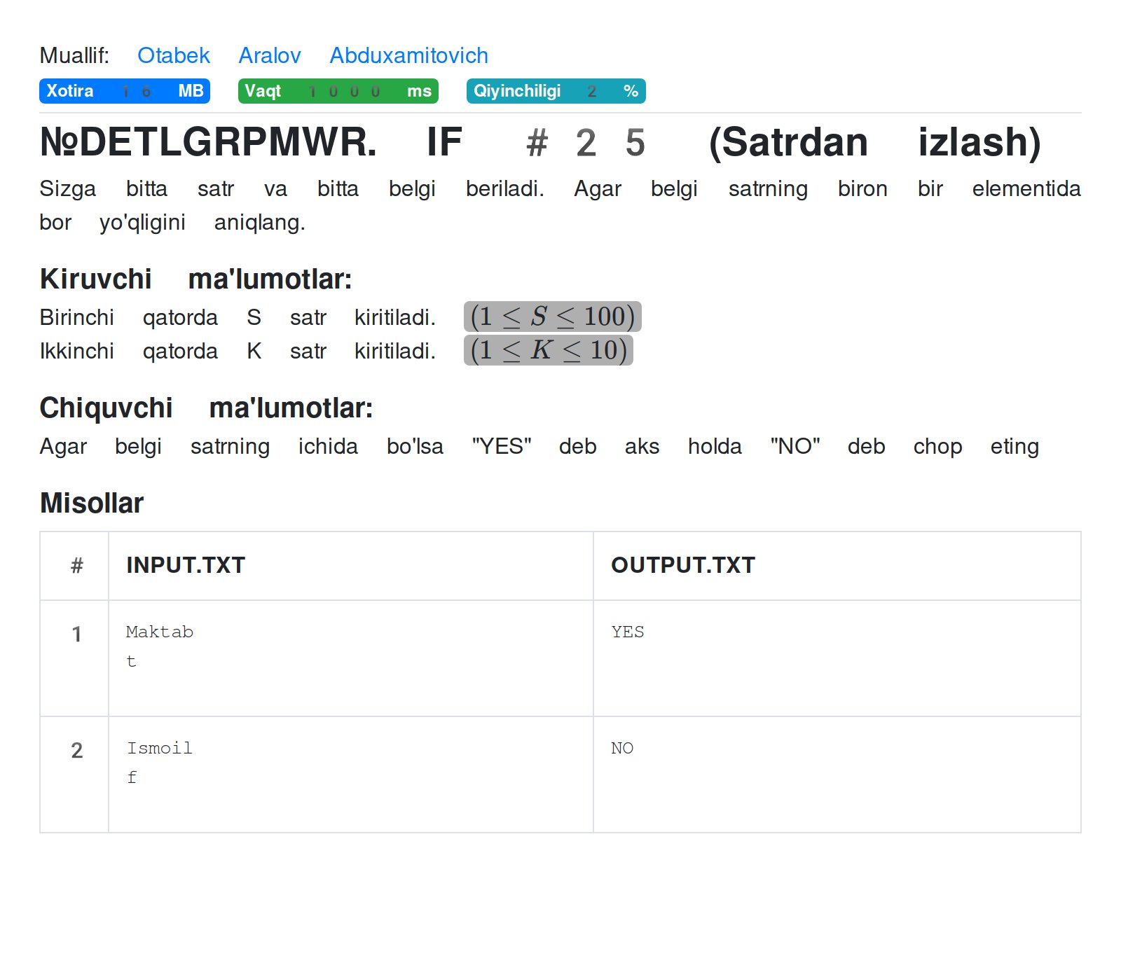 IF #25 (Satrdan izlash) - RoboContest