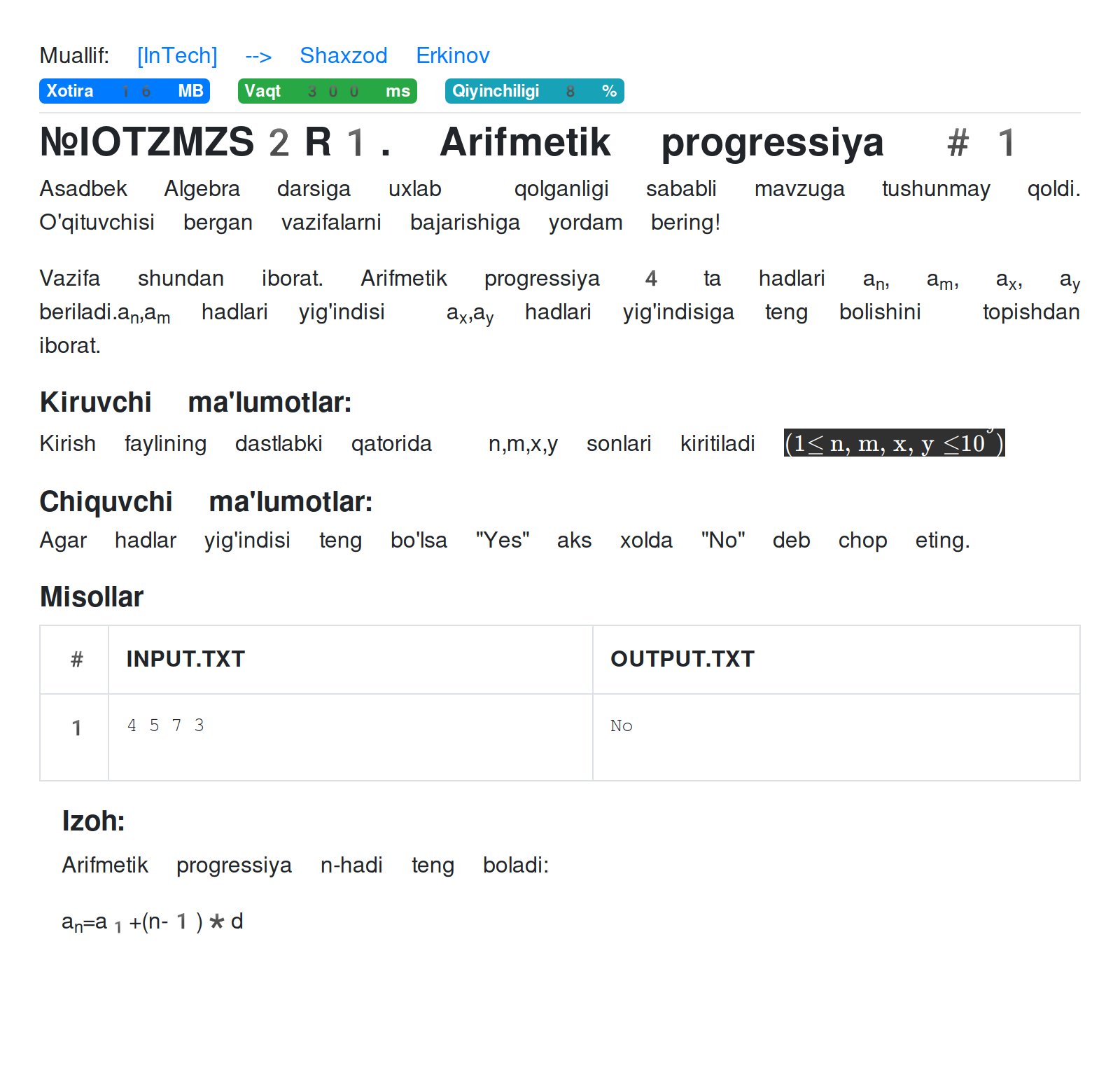 Arifmetik progressiya #1 - RoboContest