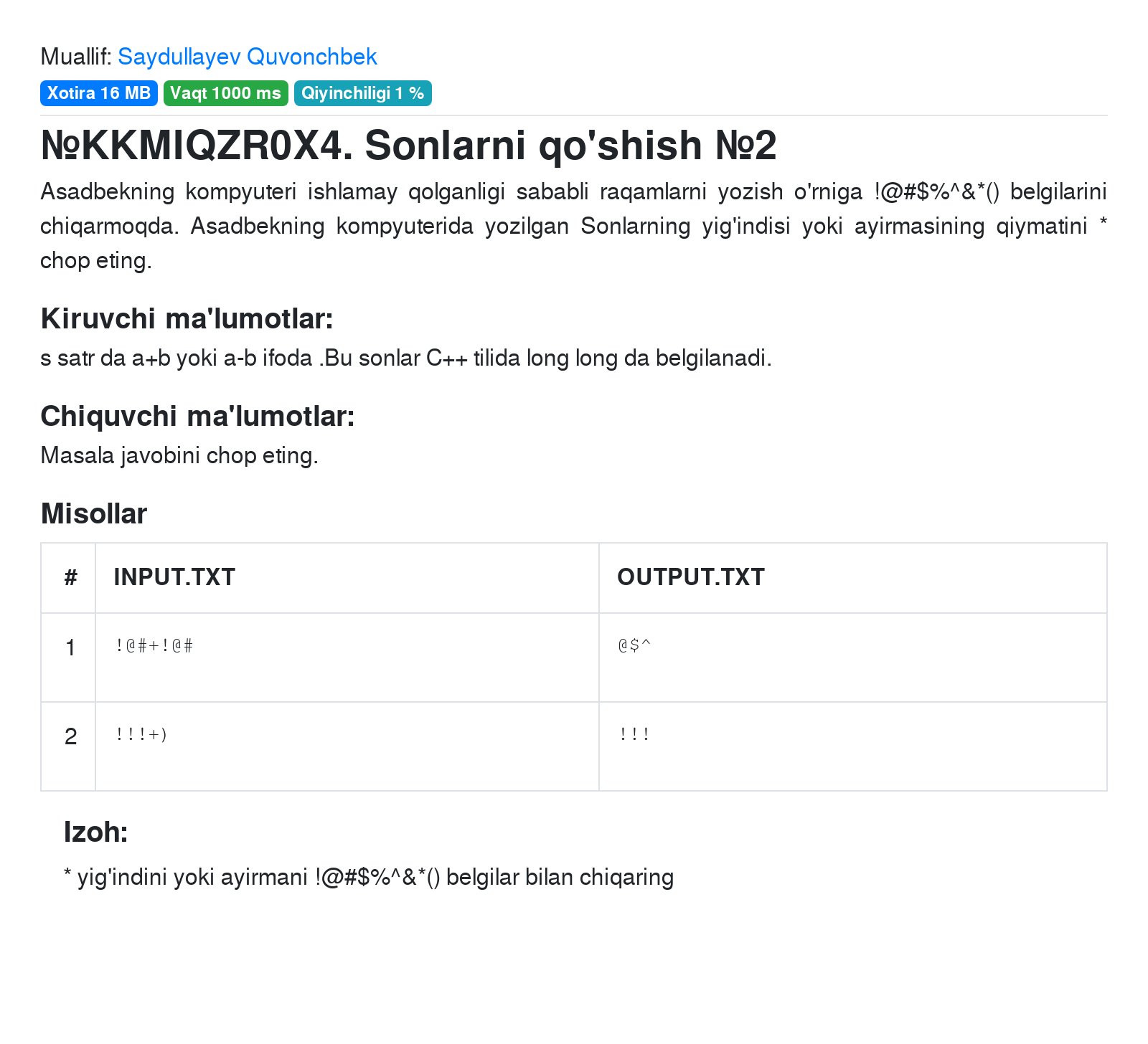 Sonlarni qo'shish №2 - RoboContest