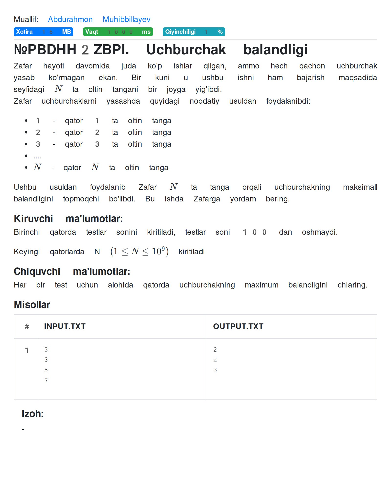 Uchburchak balandligi - RoboContest