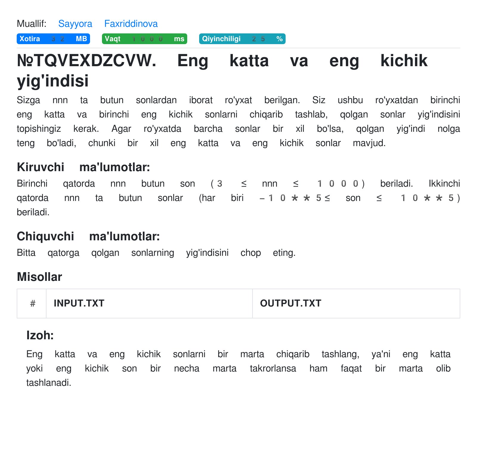 Eng katta va eng kichik yig'indisi - RoboContest