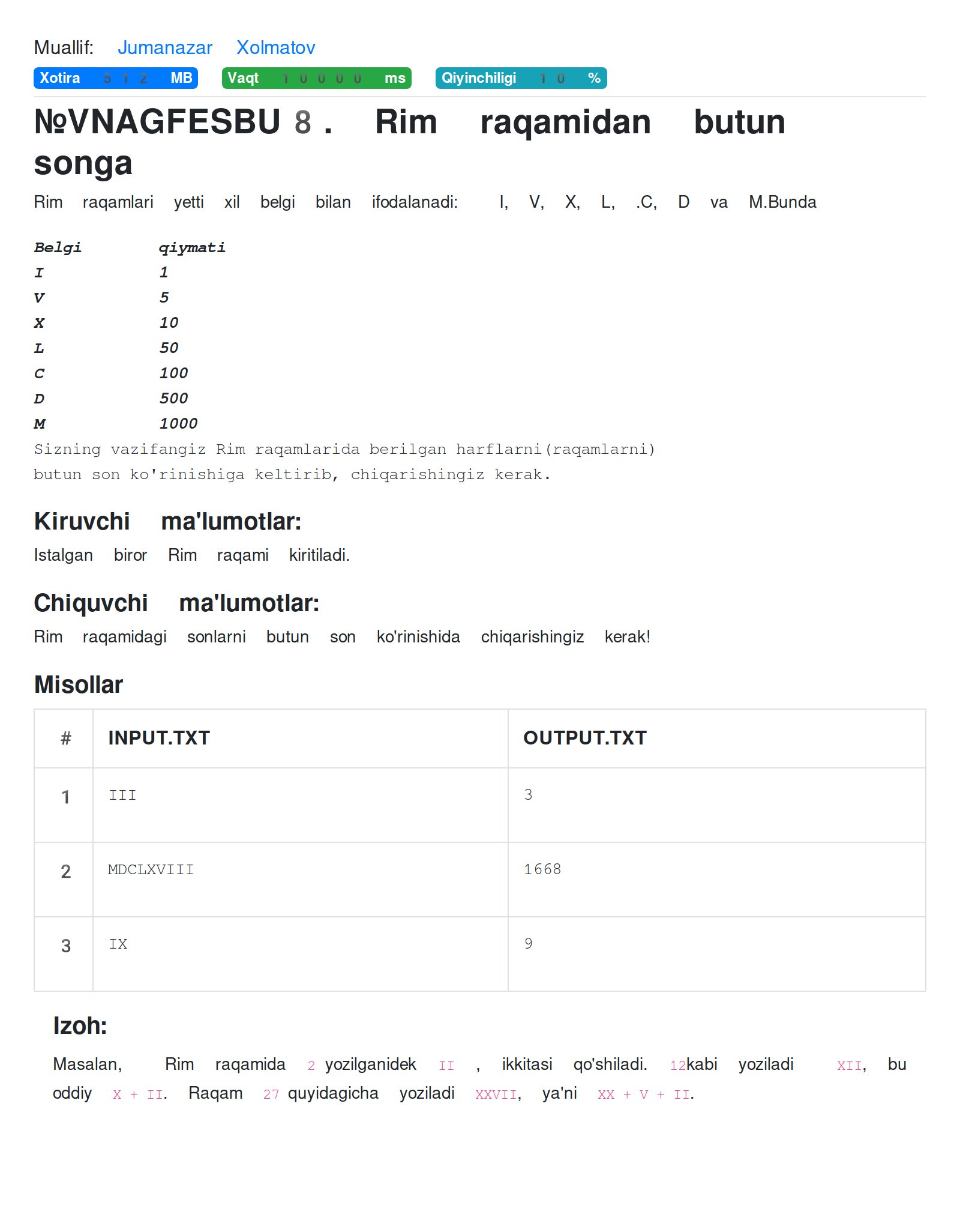 Rim raqamidan butun songa - RoboContest