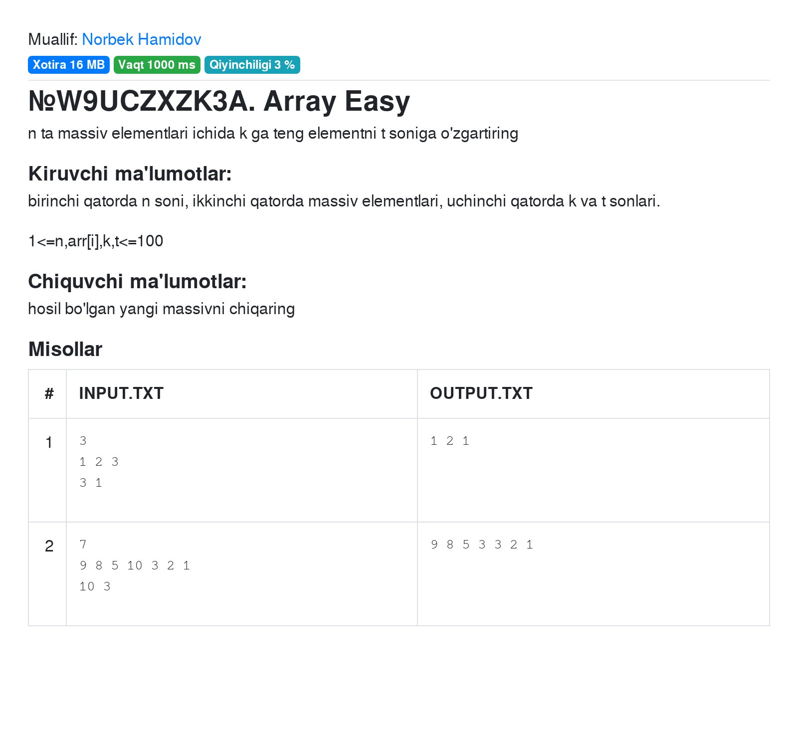 Array Easy - RoboContest