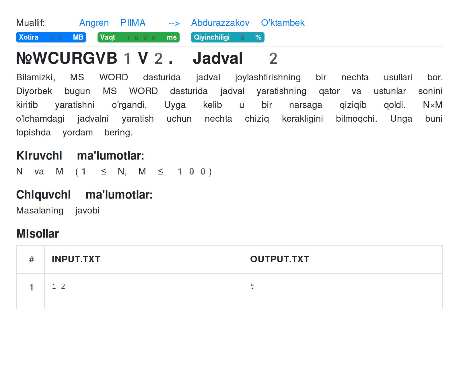 Jadval 2 - RoboContest